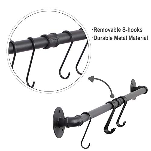 OROPY 39 inch Pot Bar Rack Wall Mounted Detachable Pans Hanging Rail Kitchen Lids Utensils Hanger with 14 S Hooks Black