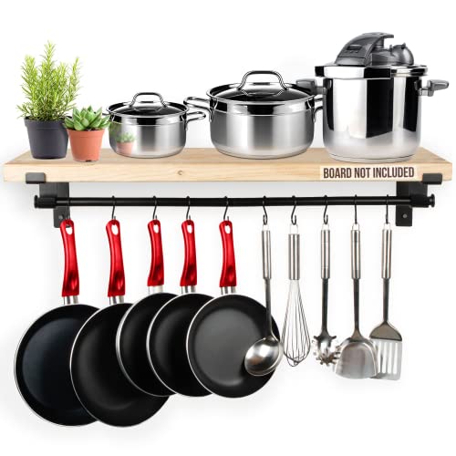 Mildenhall Hanging Pot Rack 3-in-1 Size Options - Wall Mount Cookware Organizer Rack - Sturdy Steel Construction - Farmhouse Style Kitchen Storage For Pots, Pans, Utensils (Board Not Included)