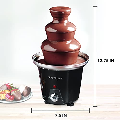 Nostalgia Electric Chocolate Fondue Fountain, 24-Ounce, 3-Tier Set, Fountain Machine for Cheese, Melting Chocolate, Liqueurs, Black