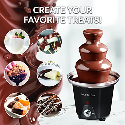 Nostalgia Electric Chocolate Fondue Fountain, 24-Ounce, 3-Tier Set, Fountain Machine for Cheese, Melting Chocolate, Liqueurs, Black