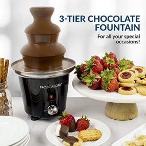 Nostalgia Electric Chocolate Fondue Fountain, 24-Ounce, 3-Tier Set, Fountain Machine for Cheese, Melting Chocolate, Liqueurs, Black