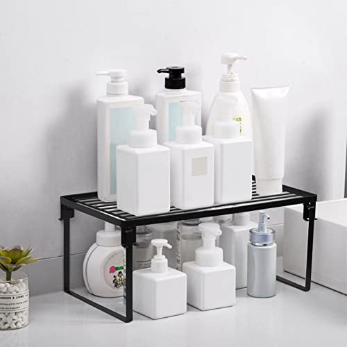 JOPBENG Stackable Metal Kitchen Storage Shelves, Cabinet Storage Shelf Rack, Cabinet Shelves and Paper Towel Holder for Pantry Shelf Bathroom Cupboard Organizers and Storage