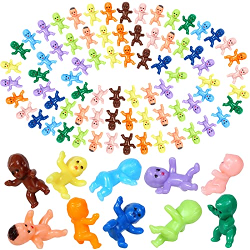 selizo Mini Plastic Babies, 100pcs Tiny Plastic Baby Figurines Small King Cake Babies Bulk for Ice Cube My Water Broke Baby Shower Games (10 Colors)