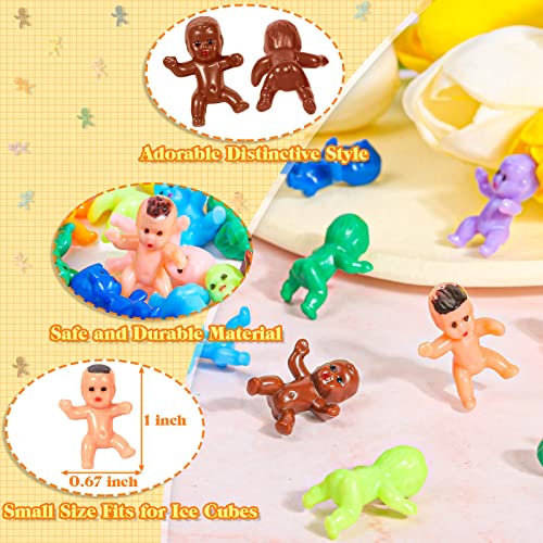 selizo Mini Plastic Babies, 100pcs Tiny Plastic Baby Figurines Small King Cake Babies Bulk for Ice Cube My Water Broke Baby Shower Games (10 Colors)