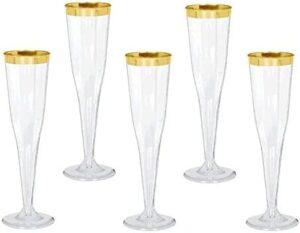 oojami 30 plastic classic champagne disposable flutes for parties plastic cups wedding party toasting cocktail cups bulk party pack (gold rim)