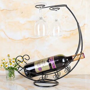 Hongiuia Wine Glass Holder - Tabletop Metal Wine Bottle Holder Vertical Wine Glass Display Holder, Dining Table Offers Wine Glasses as Gift Decoration, Corsair - Black