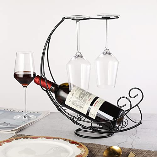 Hongiuia Wine Glass Holder - Tabletop Metal Wine Bottle Holder Vertical Wine Glass Display Holder, Dining Table Offers Wine Glasses as Gift Decoration, Corsair - Black