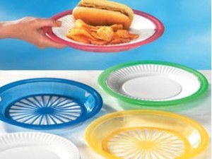 1 Dozen of Reusable Plastic Holders for 9" Paper Plates Bright Colors