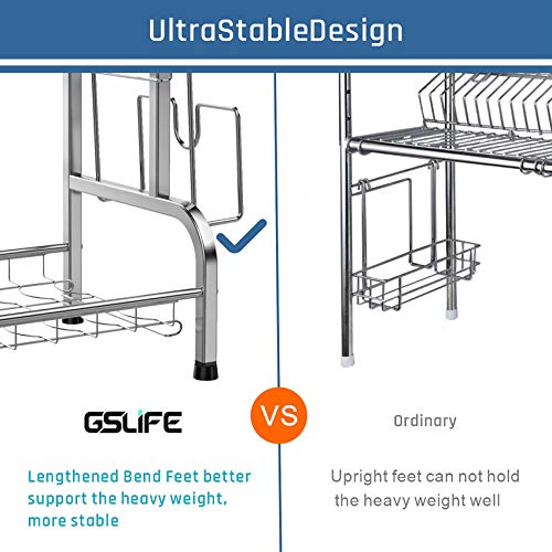 GSlife Dish Drying Rack, Stainless Steel 3 Tier Dish Rack with Tray Utensil Holder, Large Capacity & Rustproof Dish Drainer for Kitchen Counter, Silver