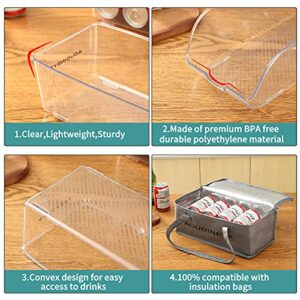 AOUDINEYZ Set of 2 Refrigerator Organizer Bins-Clear Plastic Soda Can Dispenser Beverage Holder for Fridge, Freezer, Kitchen, Countertops, Cabinets with a Portable Custom-made Insulation Cooler Bag