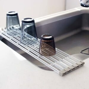 YAMAZAKI Dish Home Folding Sink Rack | Steel | Large | Drainer Tray, White