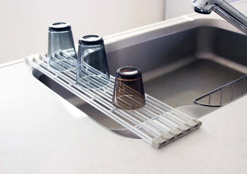 YAMAZAKI Dish Home Folding Sink Rack | Steel | Large | Drainer Tray, White