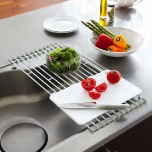 YAMAZAKI Dish Home Folding Sink Rack | Steel | Large | Drainer Tray, White