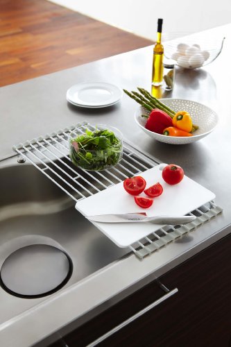 YAMAZAKI Dish Home Folding Sink Rack | Steel | Large | Drainer Tray, White