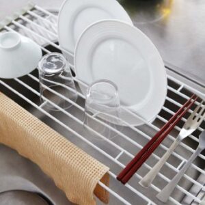 YAMAZAKI Dish Home Folding Sink Rack | Steel | Large | Drainer Tray, White