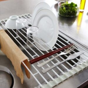 YAMAZAKI Dish Home Folding Sink Rack | Steel | Large | Drainer Tray, White