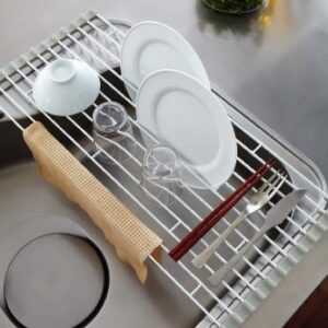 YAMAZAKI Dish Home Folding Sink Rack | Steel | Large | Drainer Tray, White