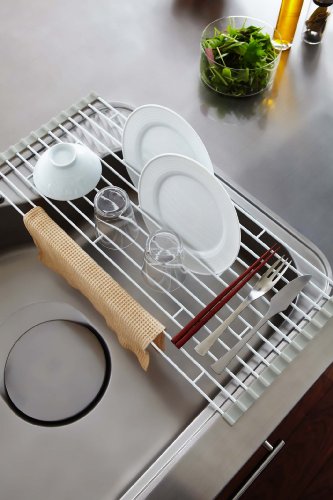 YAMAZAKI Dish Home Folding Sink Rack | Steel | Large | Drainer Tray, White