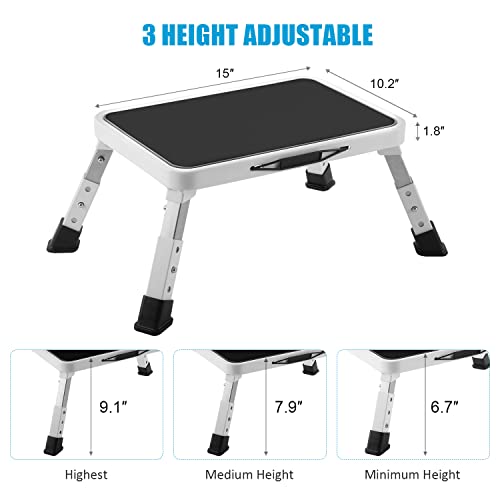 Jocauto Folding Step Stool, Height-Adjustable Step Stool with 15" X 10.2" Non-Slip Platform, Step Ladder with a Portable Handle for Adults or Kids in Office, Kitchen, Home, 330 Lbs Capacity