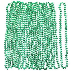 skeleteen green shamrock beads necklaces – st patricks day irish clover bead necklace party favors pack – 1 dozen