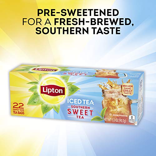 Lipton Family-Sized Black Iced Tea Bags, Southern Sweet Tea 22 ct (Pack of 6)