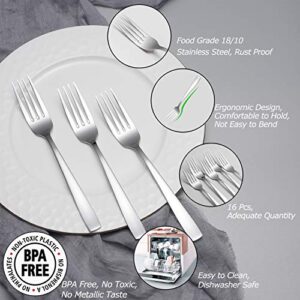 16 Piece Dinner Forks Set,Top Food Grade Extra-Fine Stainless Steel Forks with Squared Handle,Forks Silverware,Metal Forks for Home Kitchen Restaurant Hotel,8 Inches,Mirror Finish & Dishwasher Safe