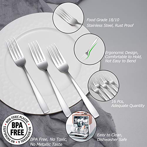 16 Piece Dinner Forks Set,Top Food Grade Extra-Fine Stainless Steel Forks with Squared Handle,Forks Silverware,Metal Forks for Home Kitchen Restaurant Hotel,8 Inches,Mirror Finish & Dishwasher Safe