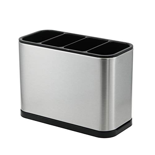 PANMICS Kitchen Utensil Holder for Countertop Flatware Organizer Utensil Crock Holder Caddy Anti Slip Drip Tray Stainless Steel,7.1 x 3.4 x 5.2 inch