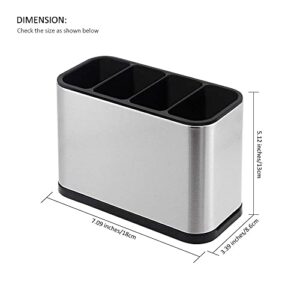 PANMICS Kitchen Utensil Holder for Countertop Flatware Organizer Utensil Crock Holder Caddy Anti Slip Drip Tray Stainless Steel,7.1 x 3.4 x 5.2 inch