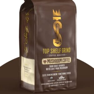 Mushroom Coffee – Ground Dark Roast Organic Lions Mane Coffee for Super Human Focus, Memory & Concentration – High Caffeine Arabica Brain Booster – Strong Nootropic Energy for Peak Performance