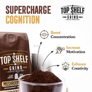 Mushroom Coffee – Ground Dark Roast Organic Lions Mane Coffee for Super Human Focus, Memory & Concentration – High Caffeine Arabica Brain Booster – Strong Nootropic Energy for Peak Performance