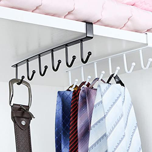 Mug Hook Display Cup Storage Organizer Hanger Rack and Scarf Hanging Hook Rack Holder Under Cabinet Closet Without Drilling (White)