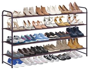 kimbora 4 tier long shoe rack for closet, wide shoe storage organizer stackable shoe shelf for floor, bedroom 30-pairs (bronze)