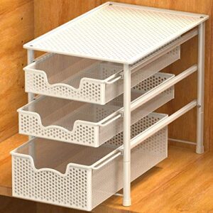 simple houseware stackable 3 tier sliding basket organizer drawer, white