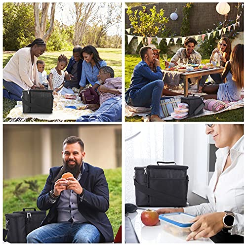 Lunch Box for Men,Women, Insulated Lunch Bag Set, Includes 3 Reusable Meal Prep Containers + 2 Ice Pack, Leakproof Thermal Lunch Box with Detachable Shoulder Strap for Office Work, Camping, School