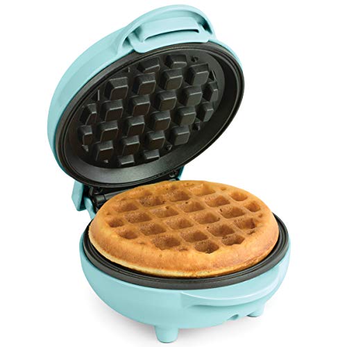 Nostalgia MyMini Personal Electric Waffle Maker, 5-Inch Cooking Surface, Waffle Iron for Hash Browns, French Toast, Grilled Cheese, Quesadilla, Brownies, Cookies, Aqua