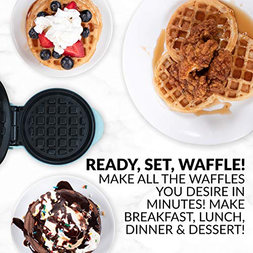 Nostalgia MyMini Personal Electric Waffle Maker, 5-Inch Cooking Surface, Waffle Iron for Hash Browns, French Toast, Grilled Cheese, Quesadilla, Brownies, Cookies, Aqua