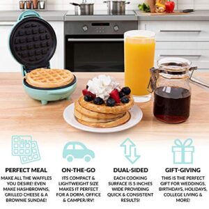 Nostalgia MyMini Personal Electric Waffle Maker, 5-Inch Cooking Surface, Waffle Iron for Hash Browns, French Toast, Grilled Cheese, Quesadilla, Brownies, Cookies, Aqua