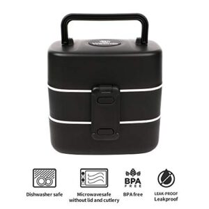 Wagindd Bento Box - Leak-Proof Stacking Lunch Boxes with 4 Compartments - BPA-Free, Dishwasher & Microwave Safe Toddler & Adult Lunchbox, Lunch Containers For Kids And Adults (Black Handle)