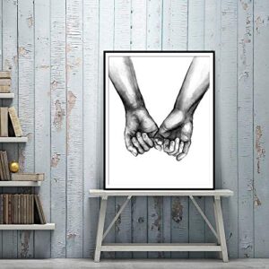 Kiddale Love and Hand in Hand Wall Art Canvas Print Poster,Simple Fashion Black and White Sketch Art Line Drawing Decor for Home Living Room Bedroom Office(Set of 3 Unframed, 16x20 inches)