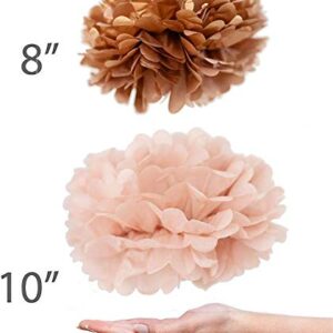 Vidal Crafts 20 PCS Dusty Pink, Rose Gold, Ivory, Pastel Grey, Tissue Paper Pom Poms Kit, 14", 10", 8", 6", Tissue Paper Flowers for Wedding, Birthday, Bridal Shower, Bachelorette, Baby Shower Décor