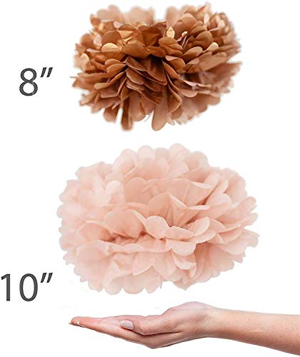 Vidal Crafts 20 PCS Dusty Pink, Rose Gold, Ivory, Pastel Grey, Tissue Paper Pom Poms Kit, 14", 10", 8", 6", Tissue Paper Flowers for Wedding, Birthday, Bridal Shower, Bachelorette, Baby Shower Décor