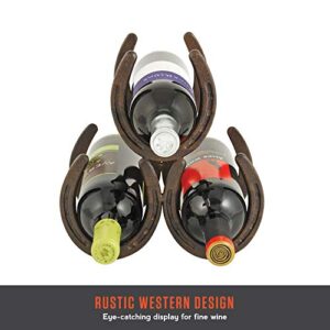 Foster & Rye Horseshoe Countertop Metal Wine Rack, Cast Iron Wine Bottle Holder, Holds 3 Standard Wine Bottles, 10" x 5.5" x 8.5"