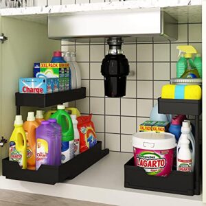 under sink organizer, bukfen pull out cabinet organizer 2-tier slide out sliding shelf under cabinet storage multi-use for under kitchen bathroom sink organizers and storage, 2 pack