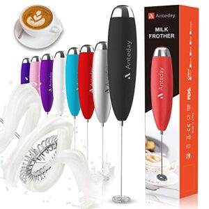 milk frother, hand mixer, frother for coffee, anteday battery operated (not included) electric mini matcha whisk hand coffee frother electric drink stirrer for lattes, cappuccino, hot chocolatehe