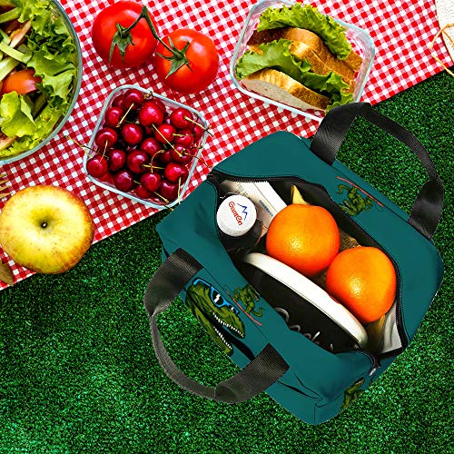 YCGRE Dinosaur Lunch Bag, Reusable Cute Lunch Box Insulated Kids Cooler Tote Bag Multi-functional School Lunch Container for Teen Boys Girls (Dark Cyan)