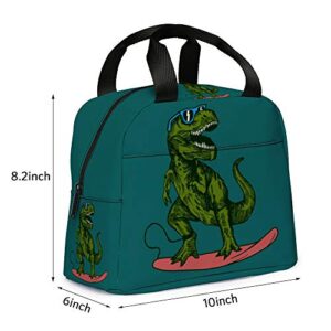 YCGRE Dinosaur Lunch Bag, Reusable Cute Lunch Box Insulated Kids Cooler Tote Bag Multi-functional School Lunch Container for Teen Boys Girls (Dark Cyan)