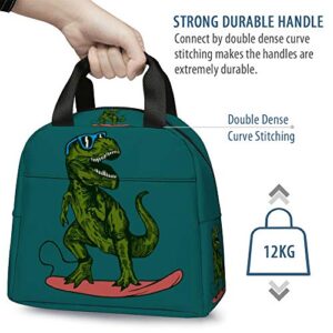 YCGRE Dinosaur Lunch Bag, Reusable Cute Lunch Box Insulated Kids Cooler Tote Bag Multi-functional School Lunch Container for Teen Boys Girls (Dark Cyan)