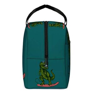 YCGRE Dinosaur Lunch Bag, Reusable Cute Lunch Box Insulated Kids Cooler Tote Bag Multi-functional School Lunch Container for Teen Boys Girls (Dark Cyan)