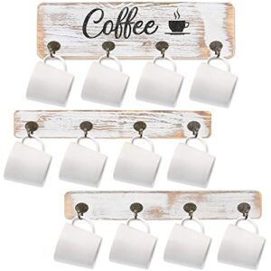 lotfancy coffee mug holder, rustic wall mounted mug rack with 12 cup hangers, farmhouse wood cup organizer for home, office, kitchen display storage collection, white coffee nook décor